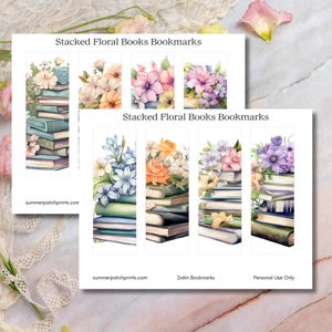 Printable Floral Bookmark Stacked Book Design, Digital Download ...