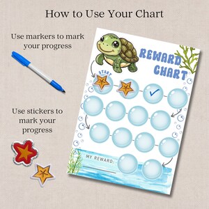 Reward Chart Printable for Kids, Turtle Reward Chart, Fun Behavior ...