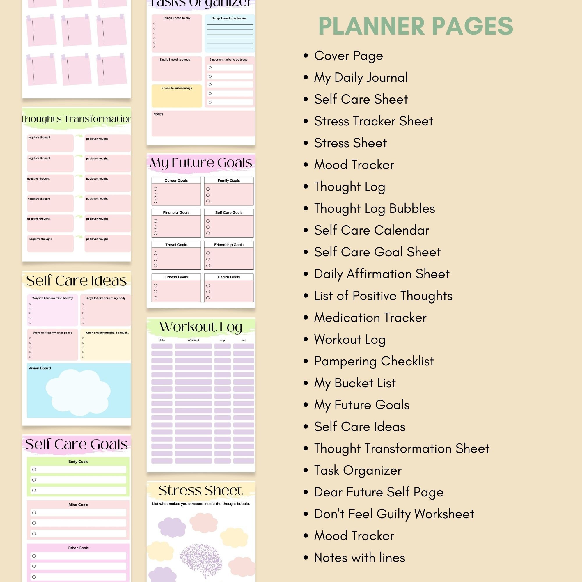 Self Care Planner, Printable Self Care Journal, Anxiety Workbook ...