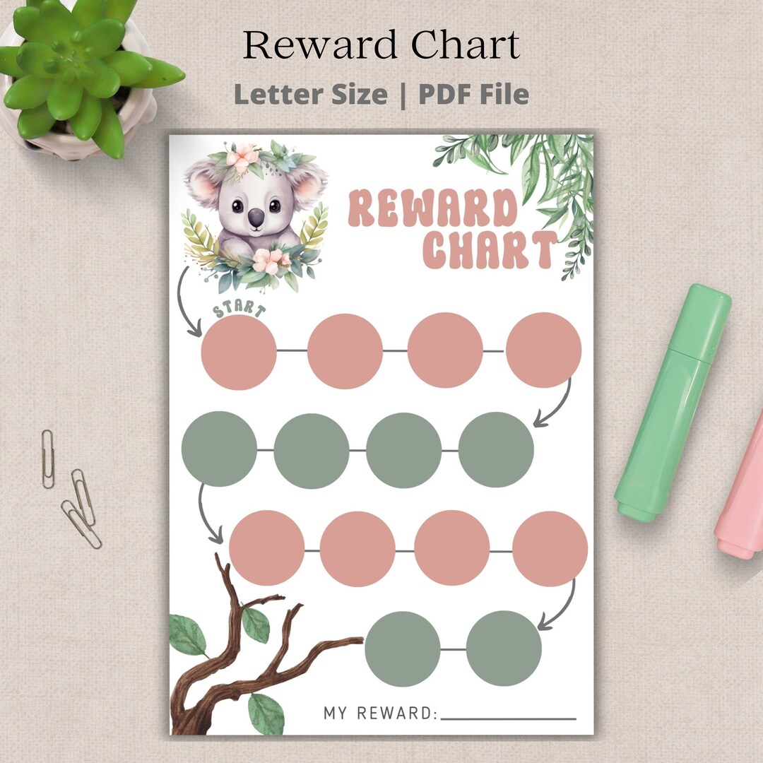 Reward Chart Printable for Kids, Koala Bear Reward Chart, Fun Behavior ...
