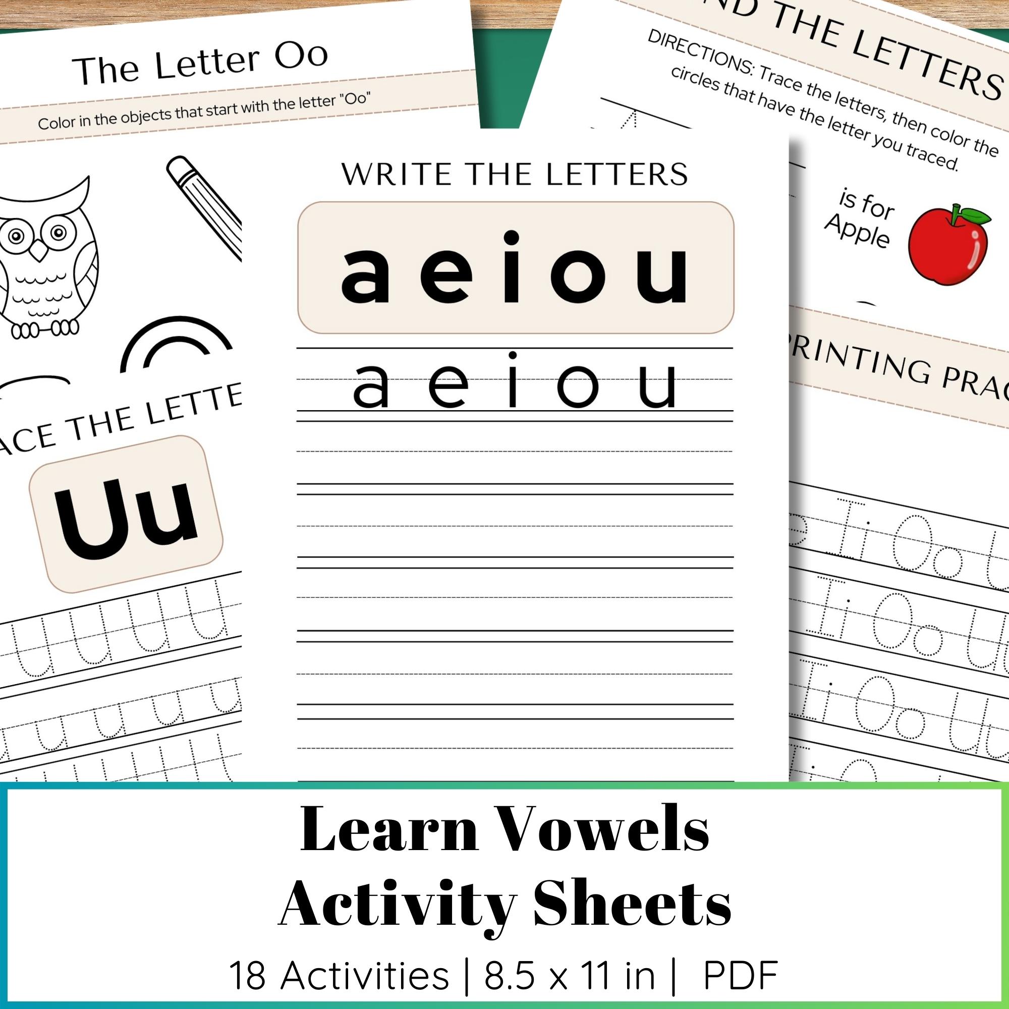 Learn Vowel Worksheets, Printable Printing Practice, Letter Tracing for ...
