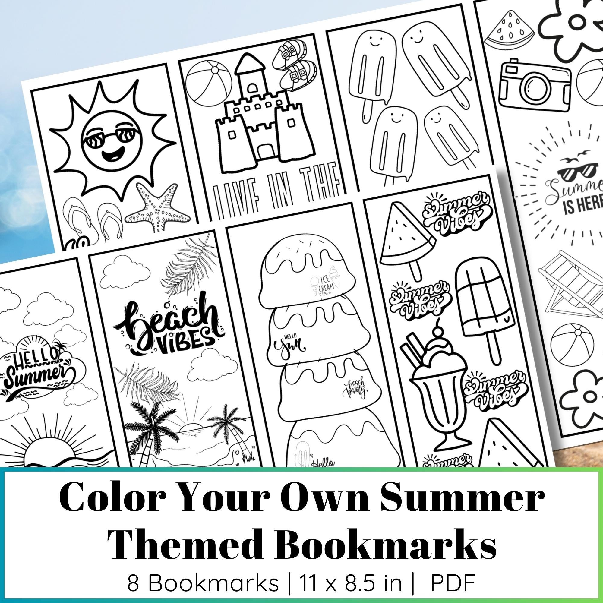 Printable Summer Themed Bookmarks Set, Color Your Own Bookmarks, DIY ...