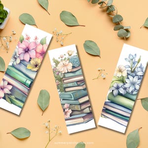 Printable Floral Bookmark Stacked Book Design, Digital Download ...