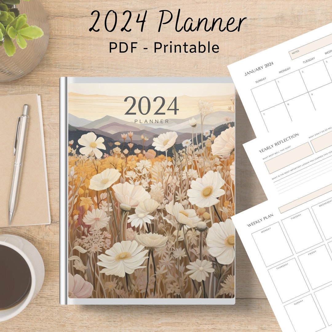 2024 Printable Planner, Printable Planner, Yearly Planner, Floral Boho ...