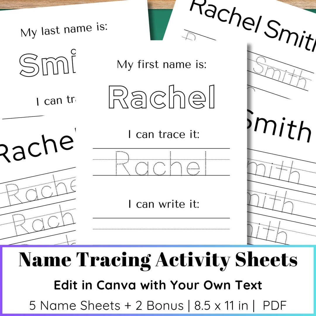 Name Tracing Template Sheets, Canva Template for Letter Tracing and ...