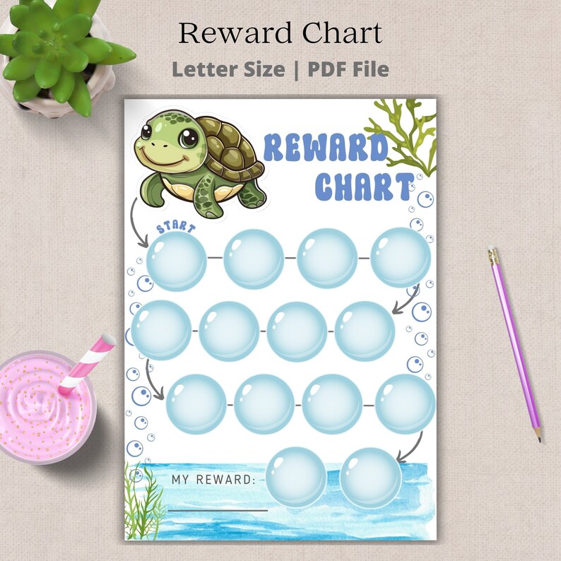 Reward Chart Printable for Kids, Turtle Reward Chart, Fun Behavior ...