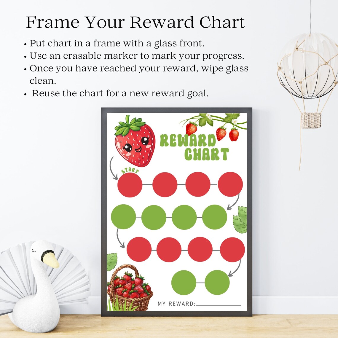 Reward Chart Printable for Kids, Strawberry Reward Chart, Fun Behavior ...