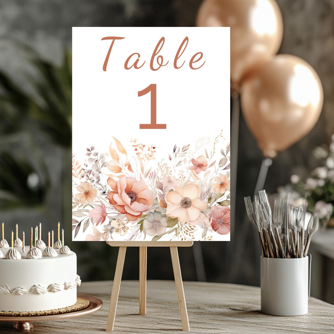 Editable Table Sign Wildflower Party Table Number Signs for ...