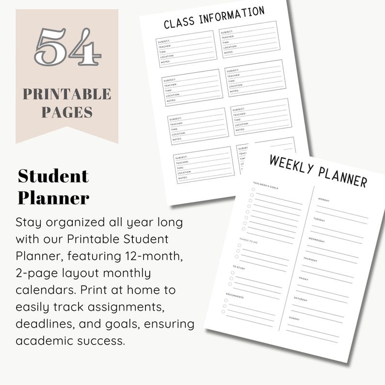 Student Planner Printable, Floral College Agenda, University Planner ...