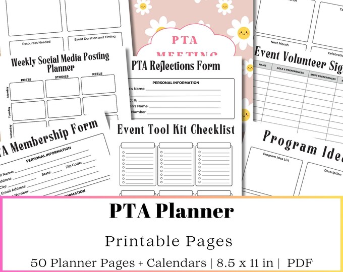 PTA Binder: Printable Meeting Forms & Leader Planner for School ...