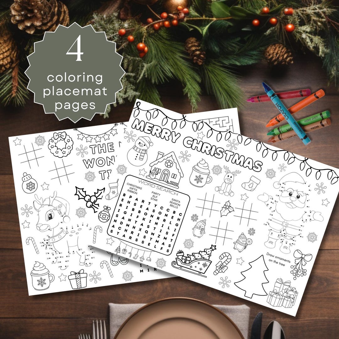 Printable Placemats Christmas Coloring Pages for Kids Holiday Themed ...