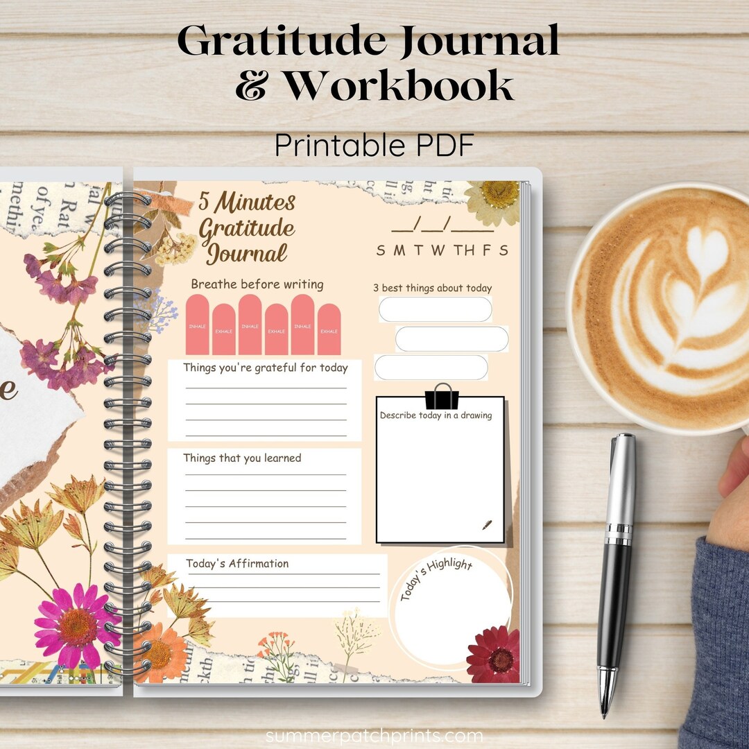 Printable Floral Gratitude Journal and Workbook, Printable Self ...