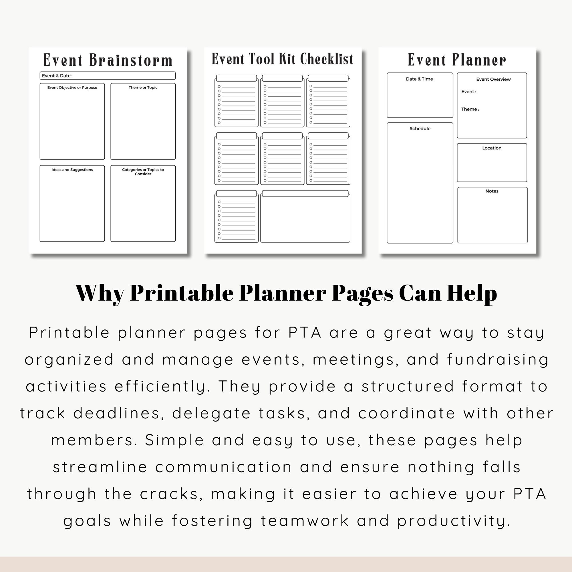 PTA Binder: Printable Meeting Forms & Leader Planner for School ...