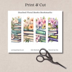 Printable Floral Bookmark Stacked Book Design, Digital Download ...