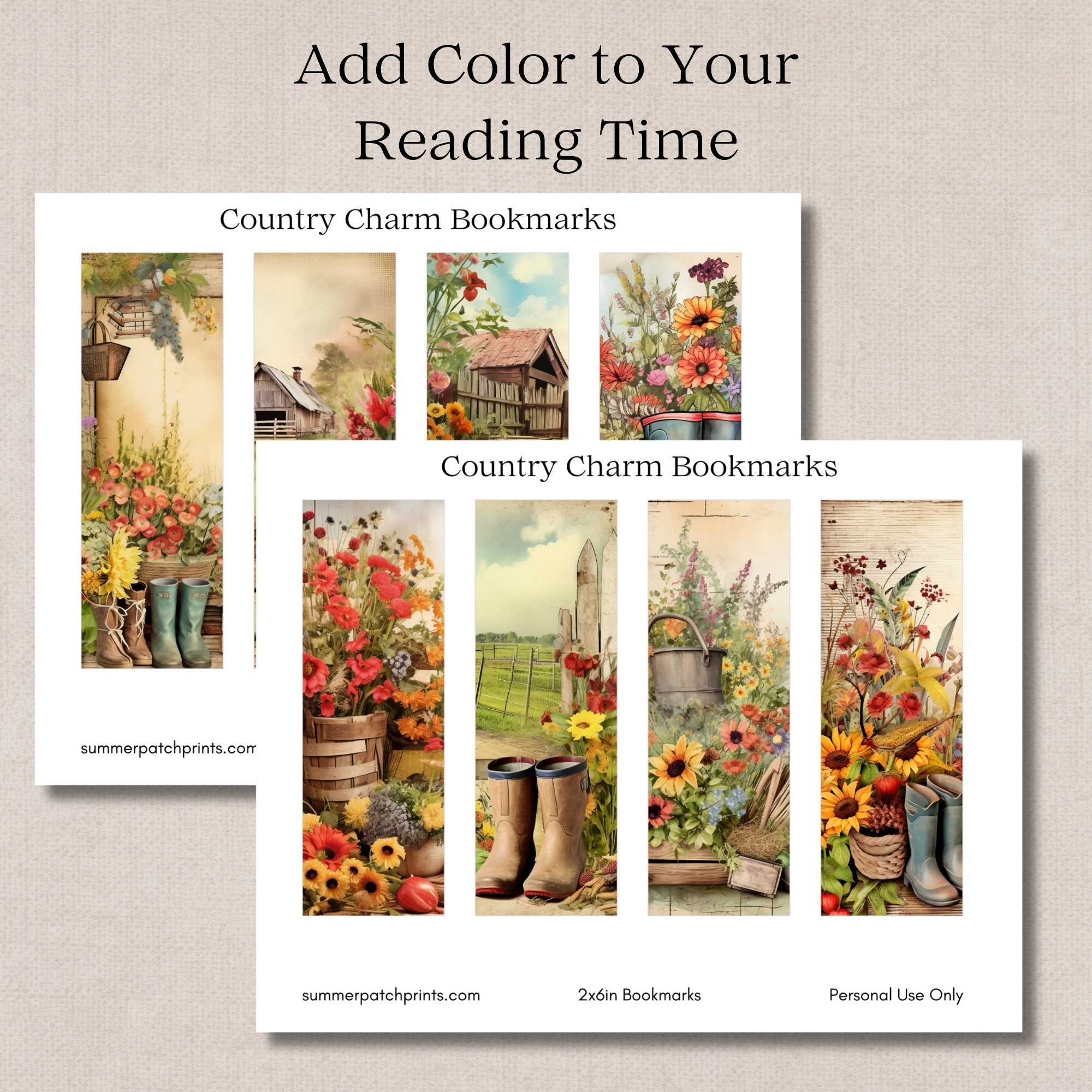 Printable Country Garden Bookmarks, Colorful Digital Bookmarks, Perfect ...