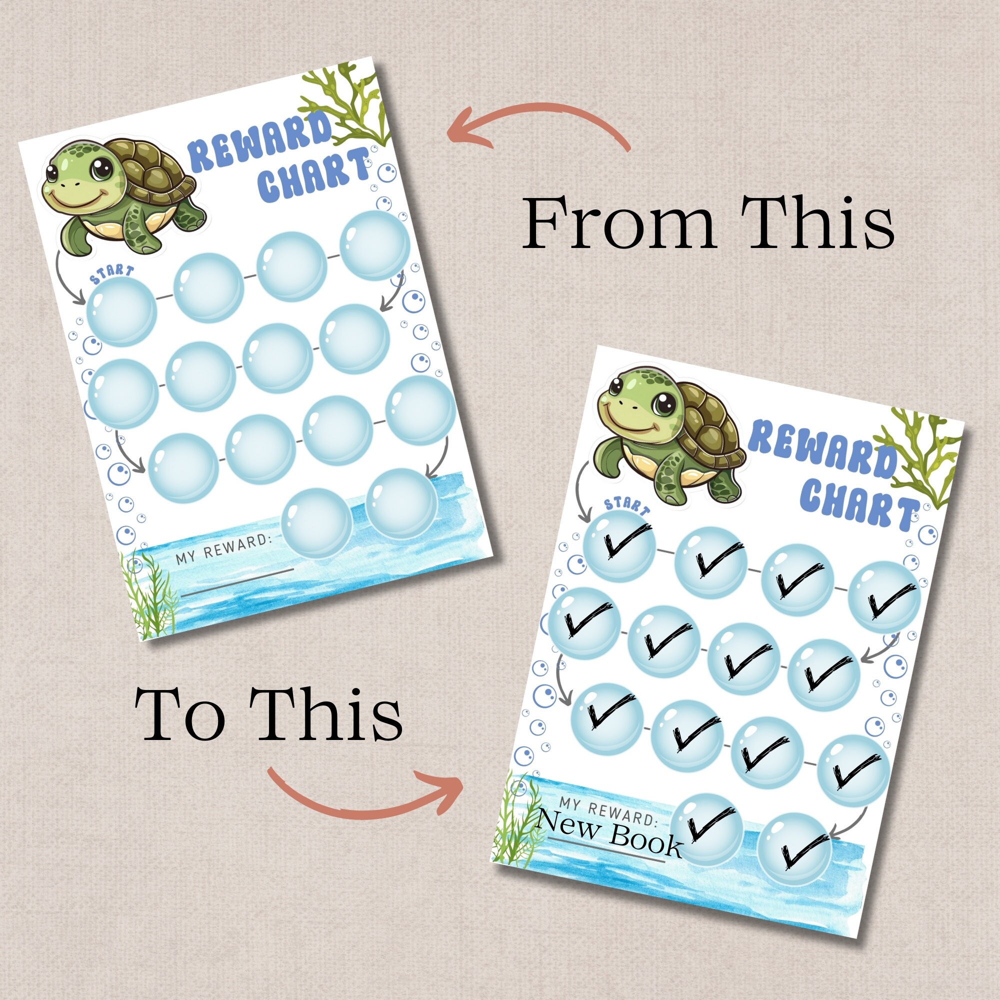 Reward Chart Printable for Kids, Turtle Reward Chart, Fun Behavior ...