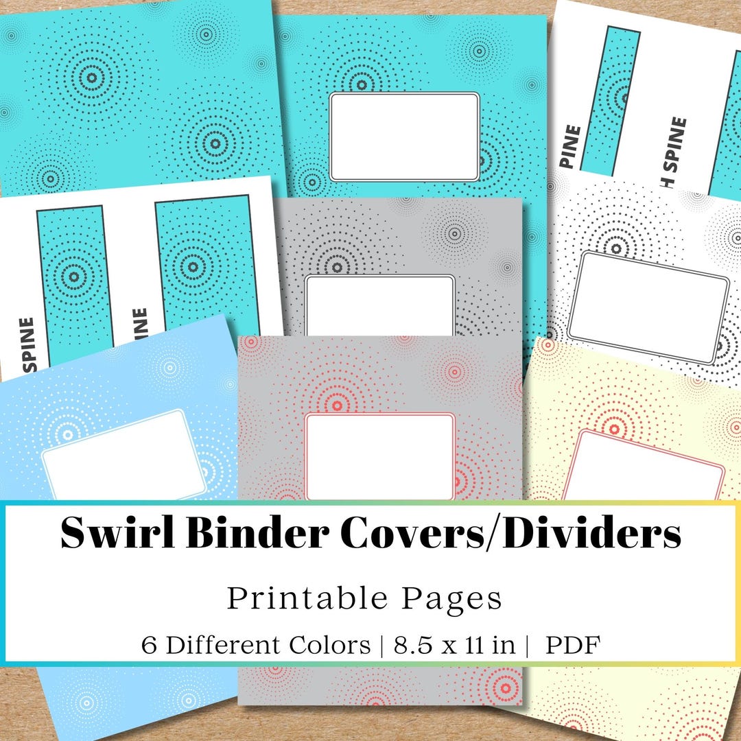 Printable Binder Covers Set of 6, Digital Download & School Binder ...