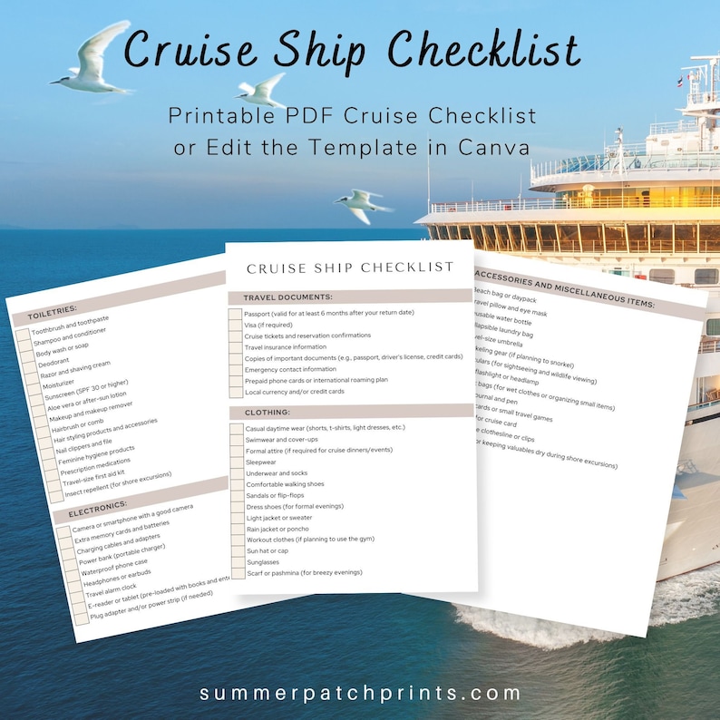 Cruise Ship Checklist Printable Packing Checklist for Cruise - Etsy