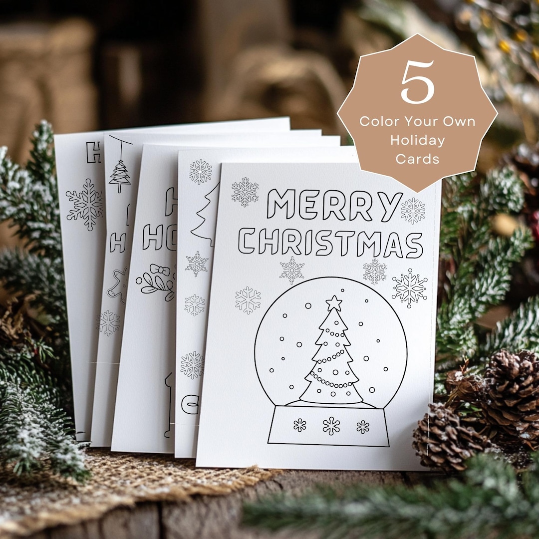 Printable Christmas Card Bundle to Print at Home Color Your Own Holiday ...