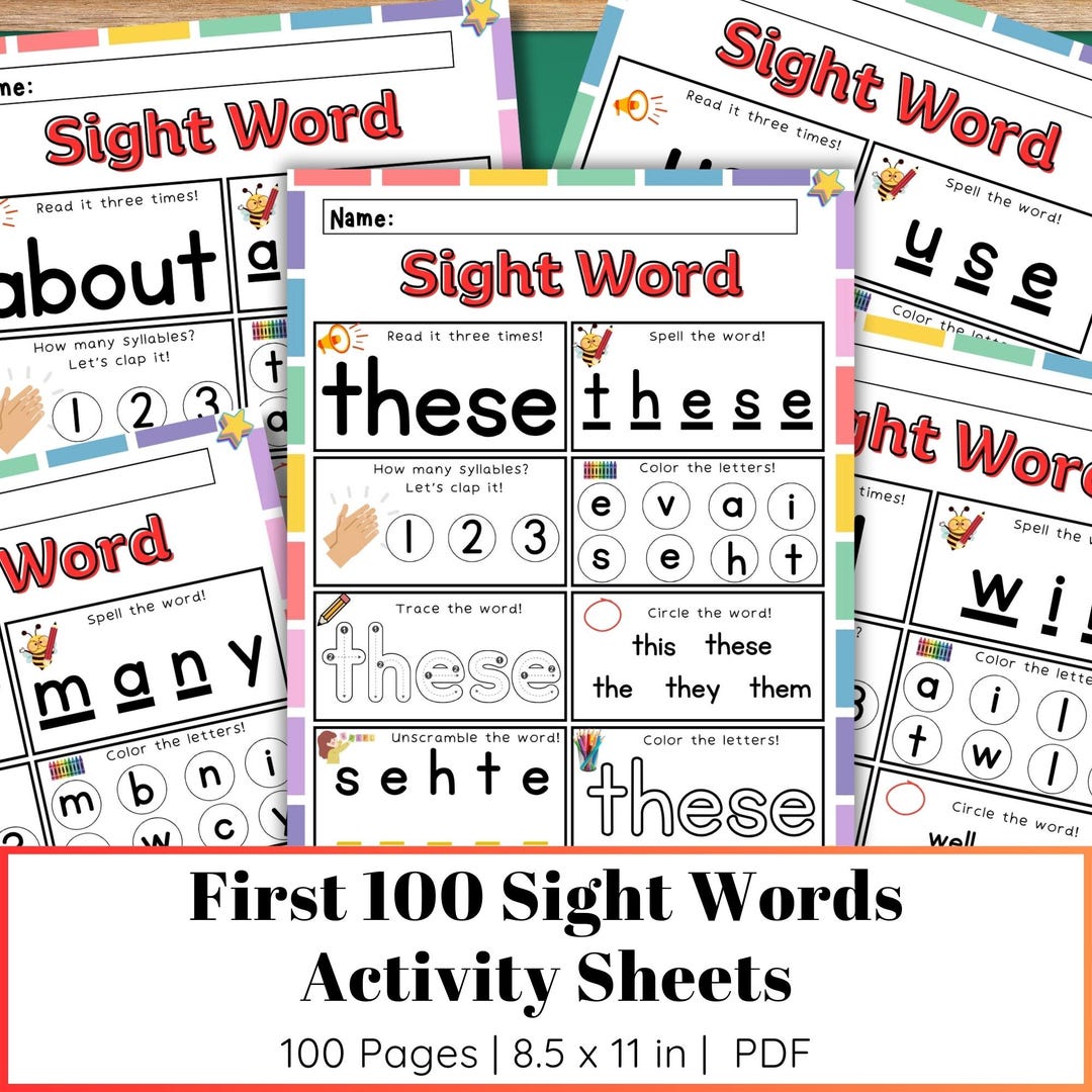 Sight Words Worksheet for Kids, First 100 Words Printable PDF, Fun ...