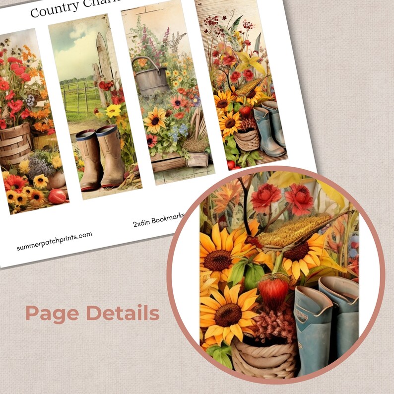 Printable Country Garden Bookmarks, Colorful Digital Bookmarks, Perfect ...