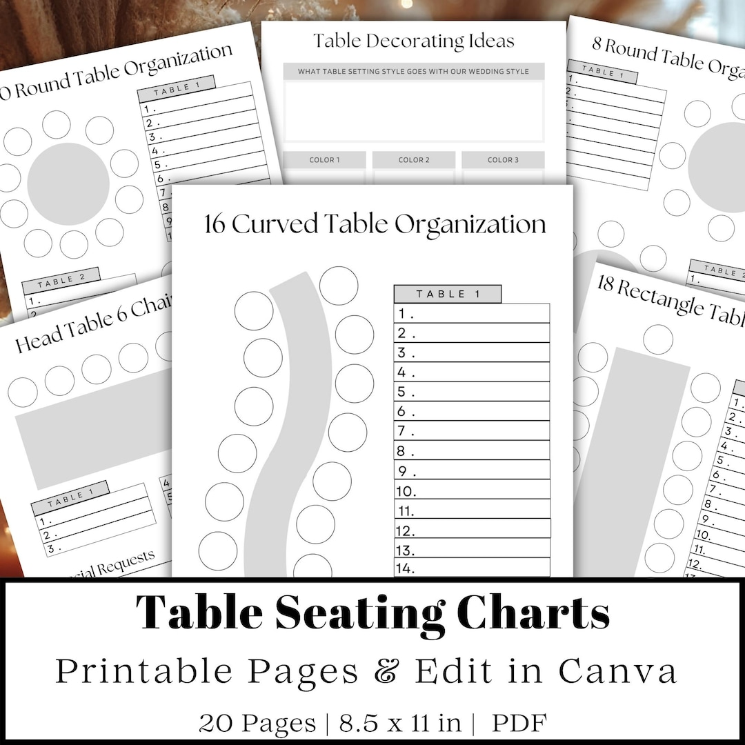 Seating Chart Templates, Editable in Canva, Round Table Seating Planner ...