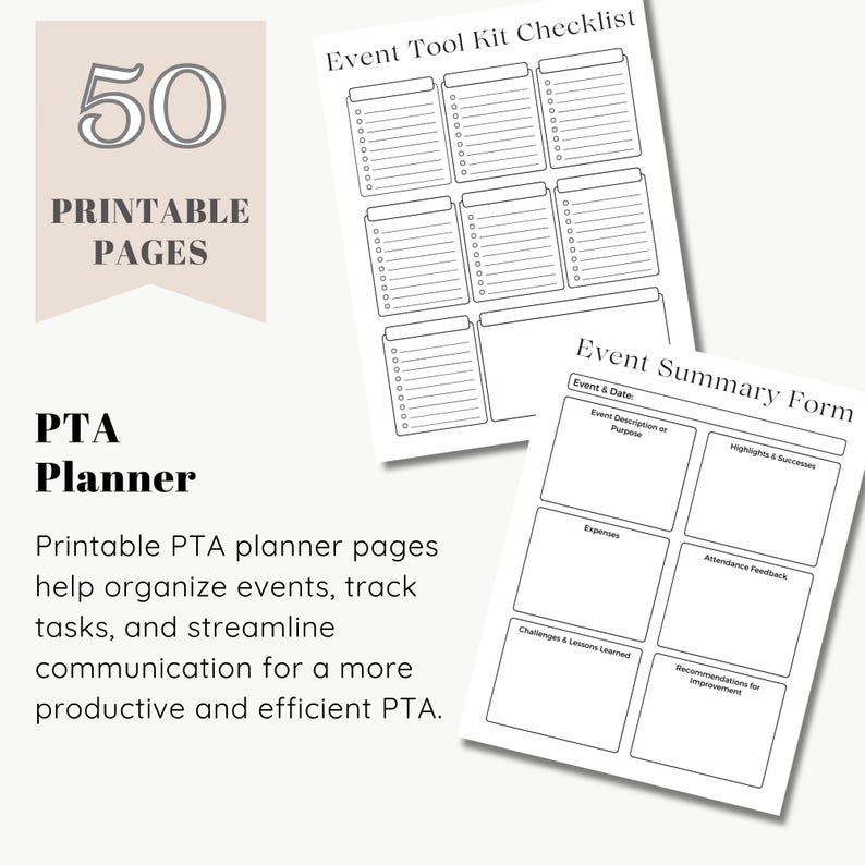 PTA Planning Forms Printable Planner, School Organizer for PTA Leaders ...