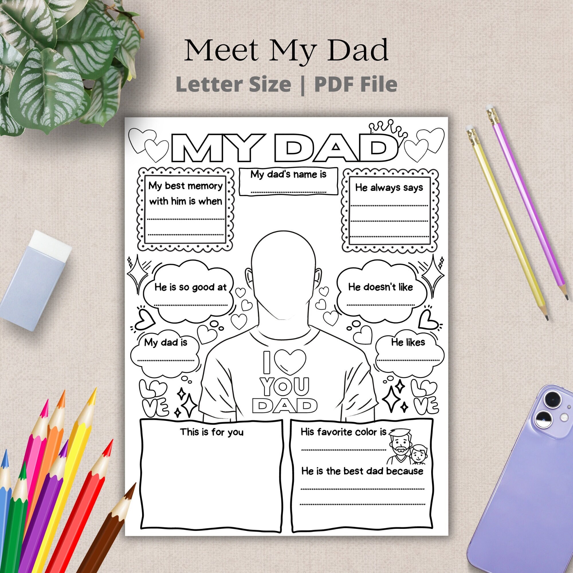 Father's Day Printable, About My Dad Activity, Perfect Father's Day ...