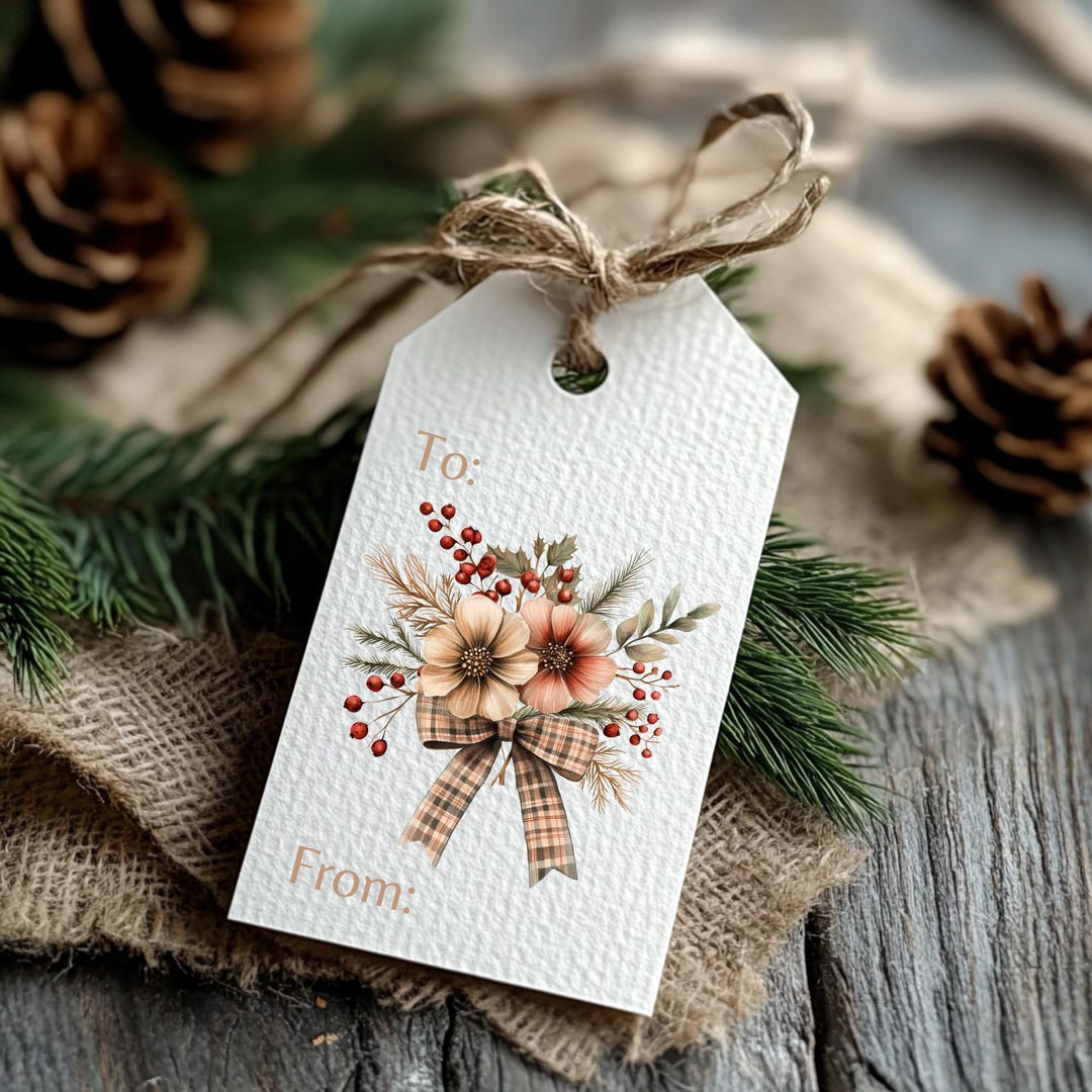 Printable Holiday Gift Tags With Rustic Winter Flower Bouquet for Gift ...