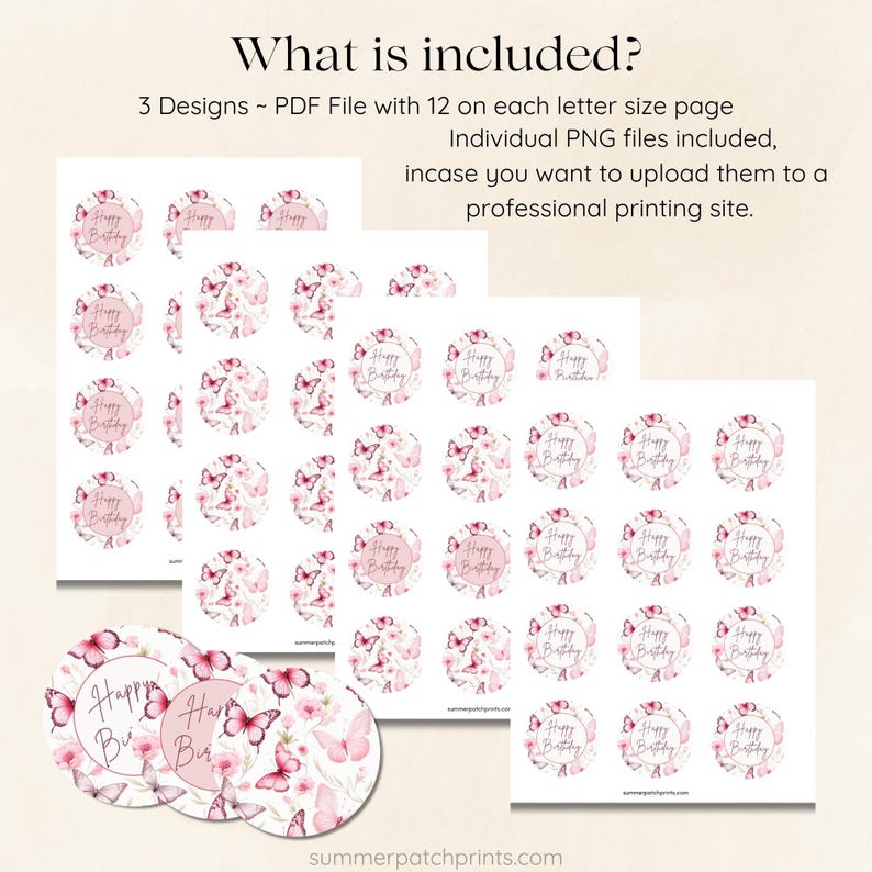 Printable Cupcake Toppers 2-inch Butterfly Themed Printable Food Tags ...