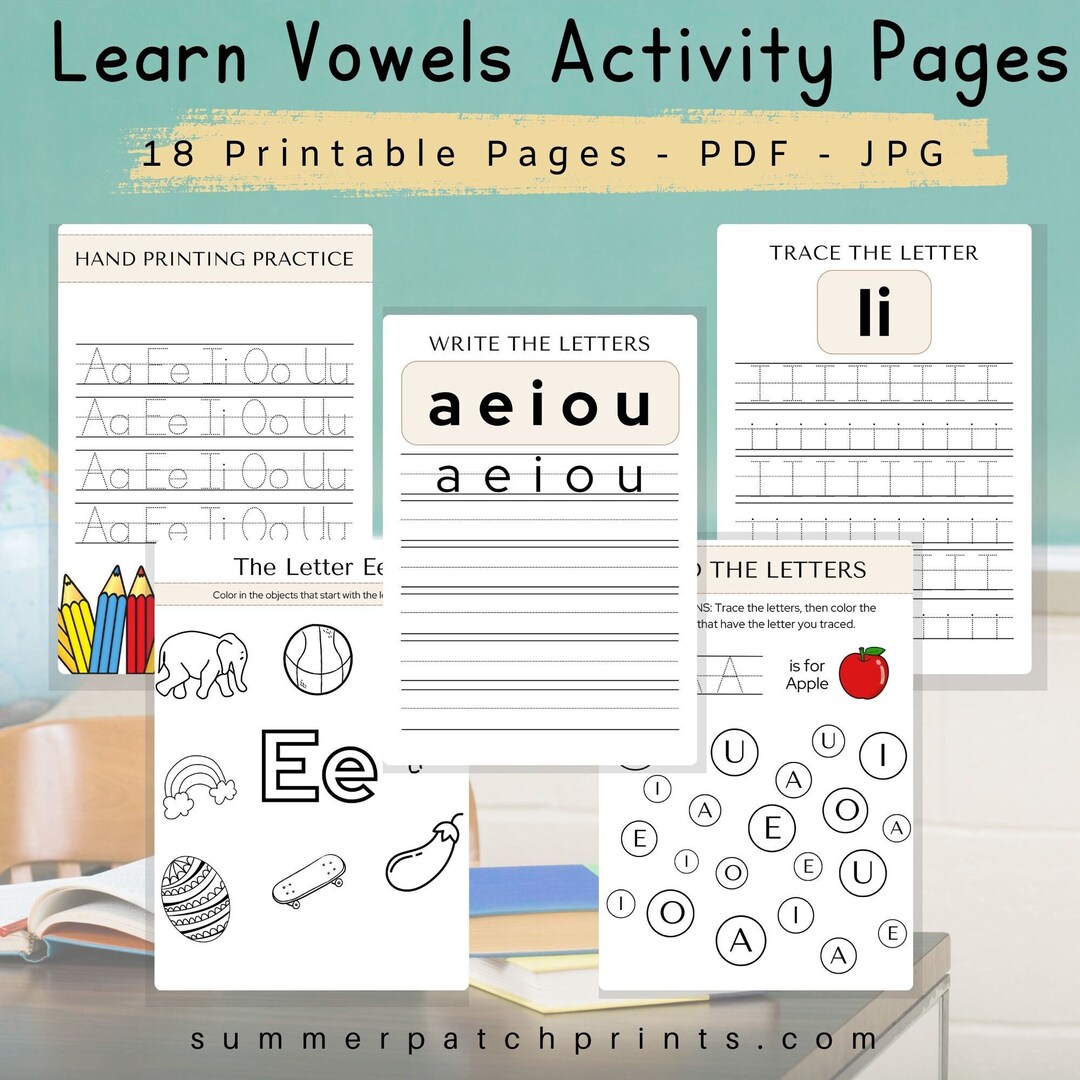Vowel Worksheets Bundle, Learn to Print, Printing Practice, Letter ...