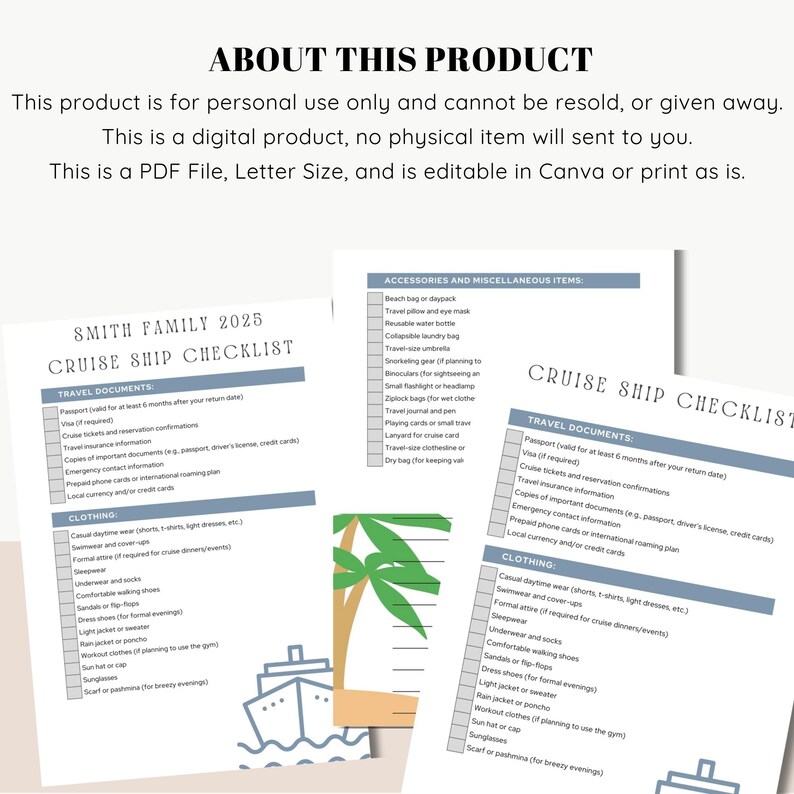 Editable Cruise Packing List, Travel Planning Tool, Printable Family ...