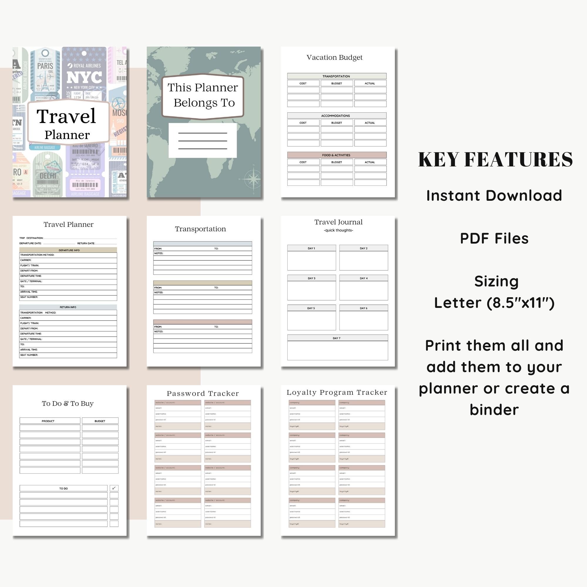 Printable Travel Planner, Vacation Planner for Summer, Travel ...