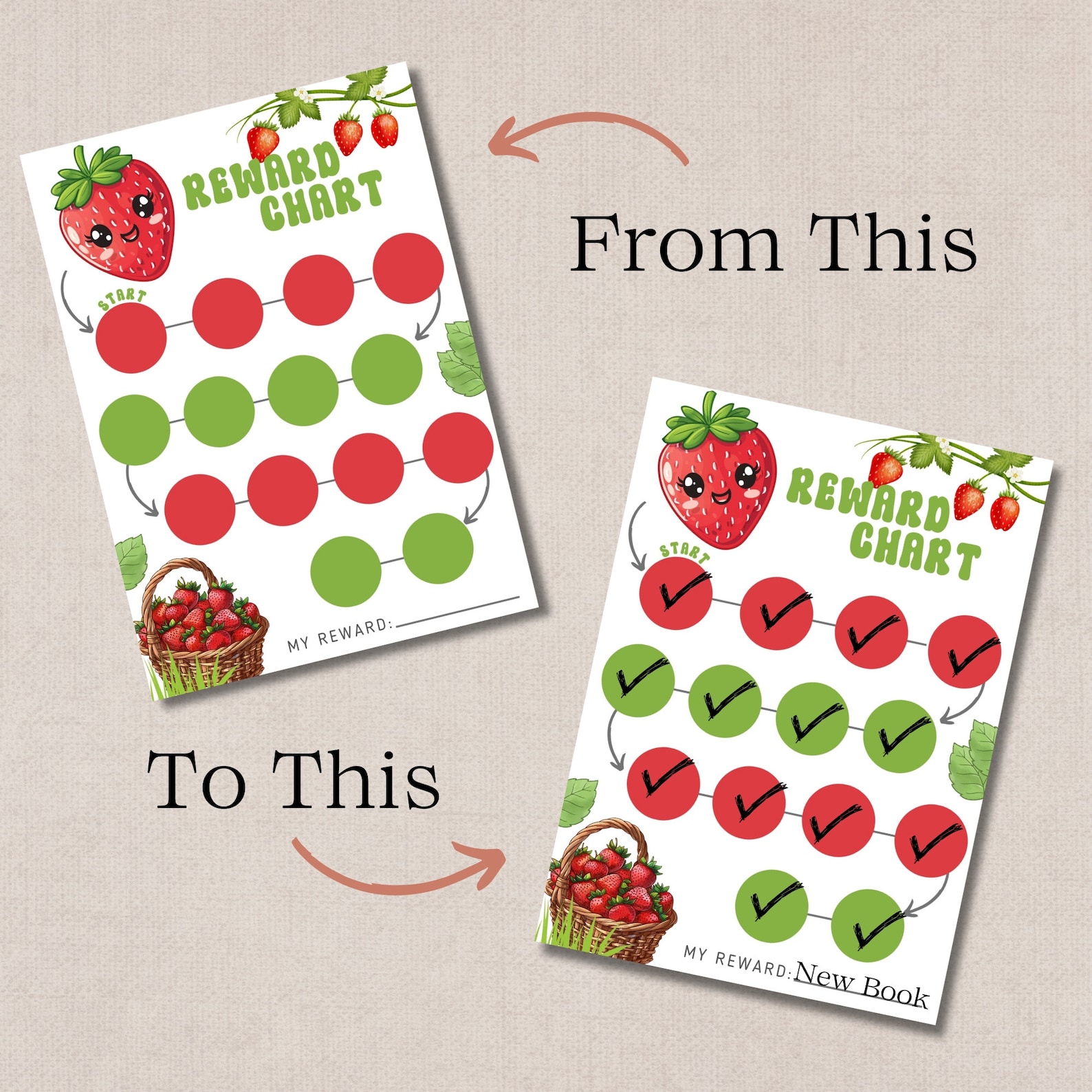Reward Chart Printable for Kids, Strawberry Reward Chart, Fun Behavior ...