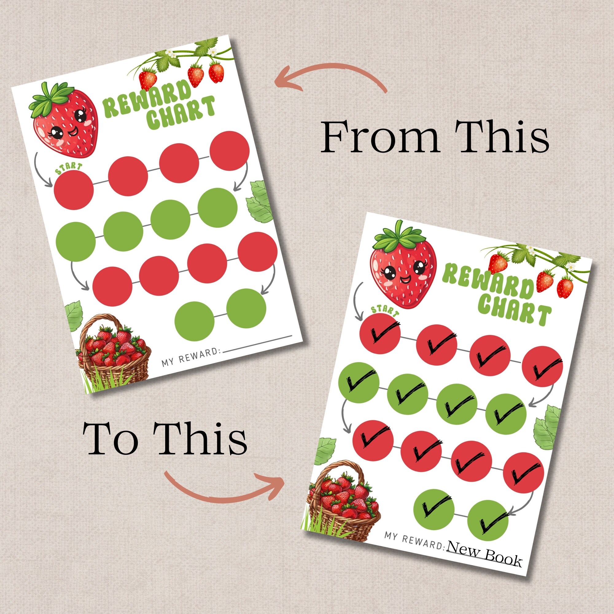 Reward Chart Printable for Kids, Strawberry Reward Chart, Fun Behavior ...