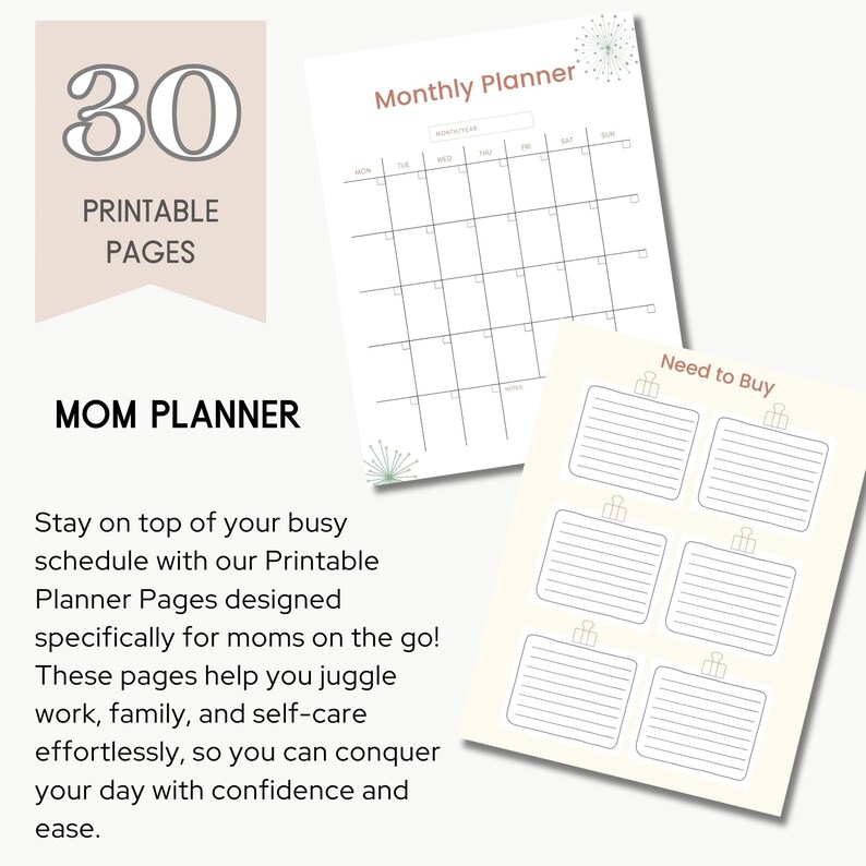 Busy Mom Planner Printable Household and Working Mom Planner for ...