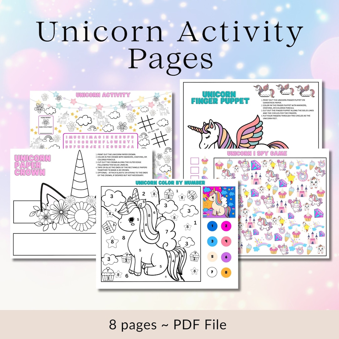 Unicorn Activity Pages, Unicorn Themed Crafts, Printable Activity for ...