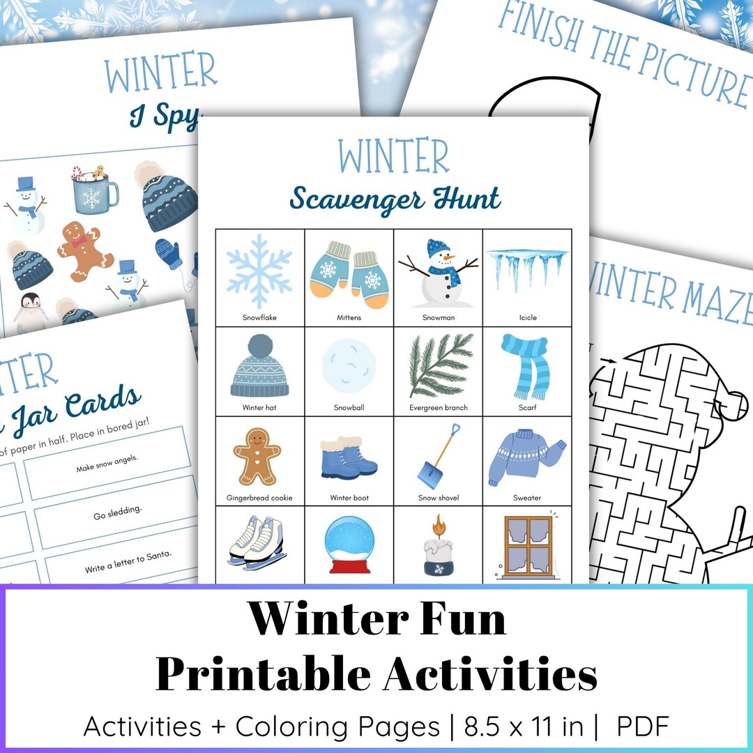 Printable Winter Kids Activity Bundle, Winter Boredom Activities for ...