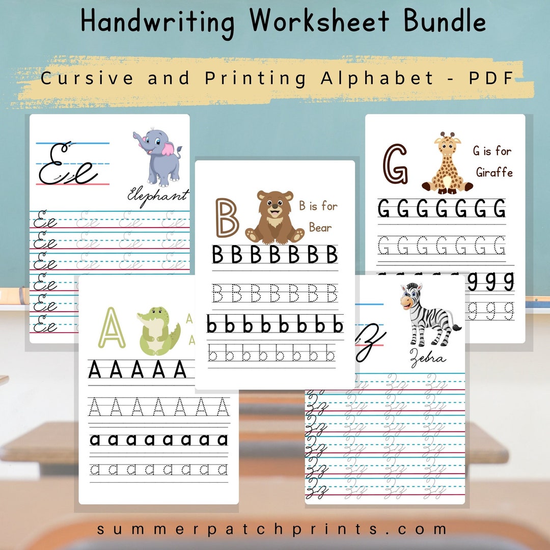 Alphabet and Cursive Writing Worksheets Printable Handwriting Bundle ...