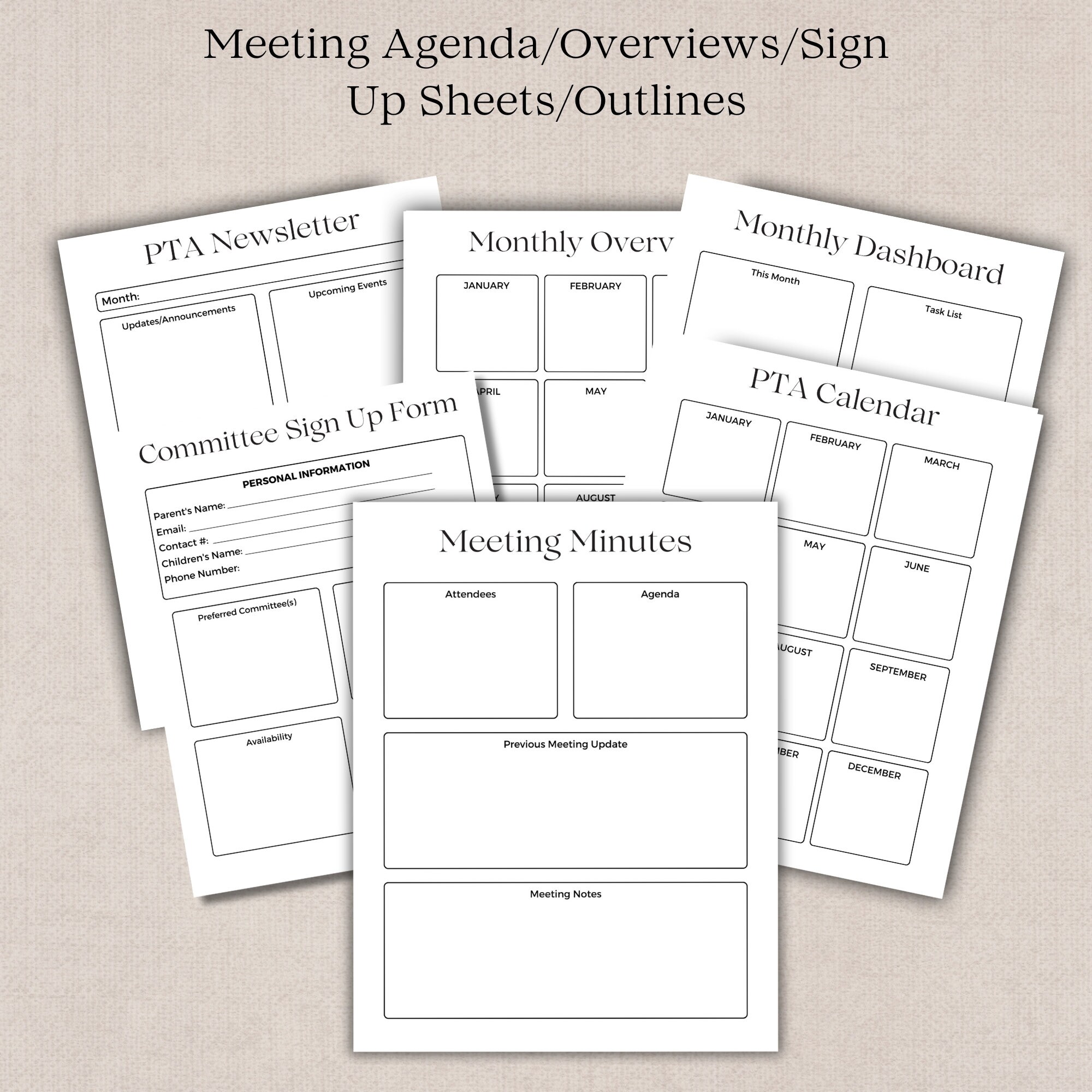 PTA Planning Bundle Printable Meeting Binder and Forms, PTA Meeting ...