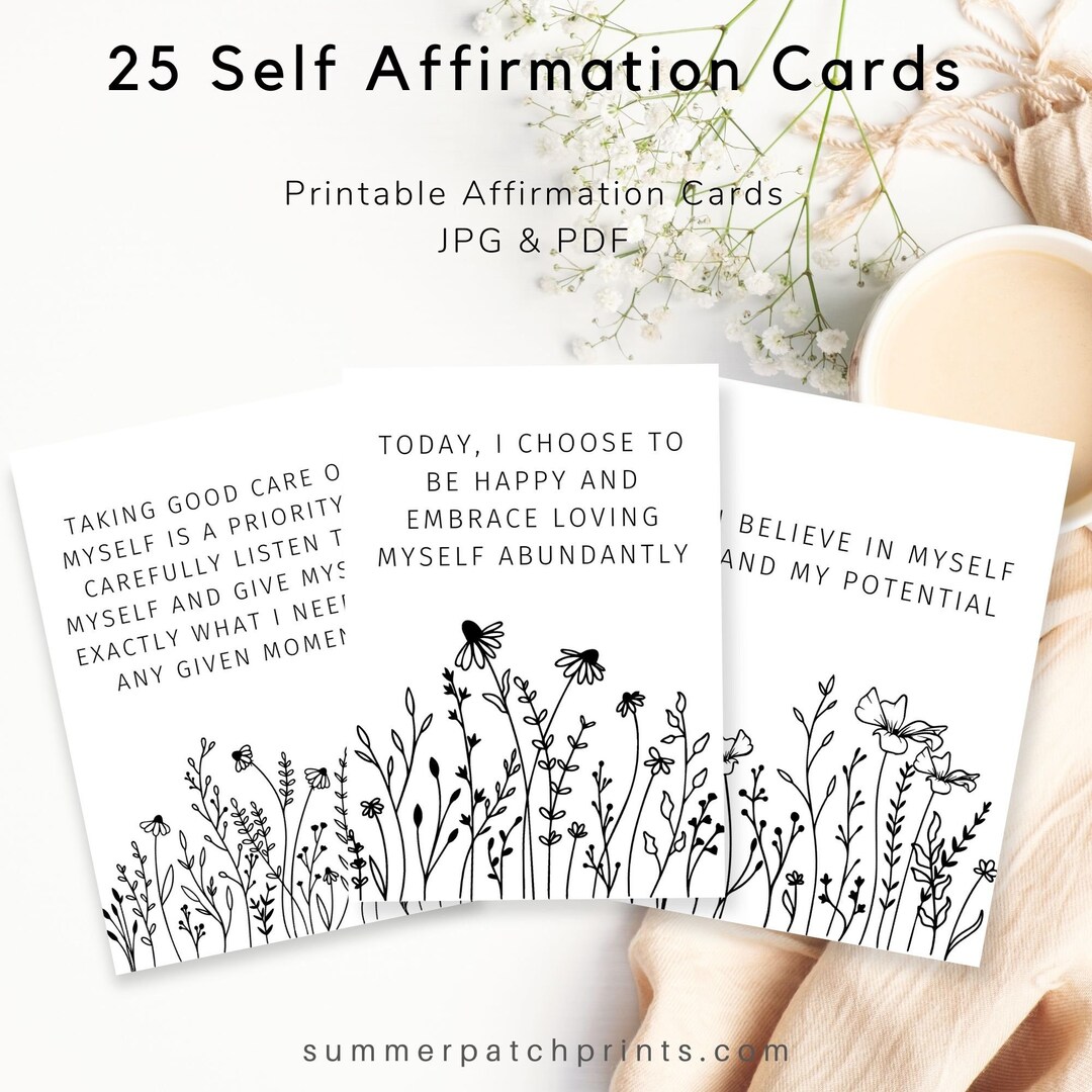 Positive Affirmation Cards, Printable Self Care Cards, Print at Home ...