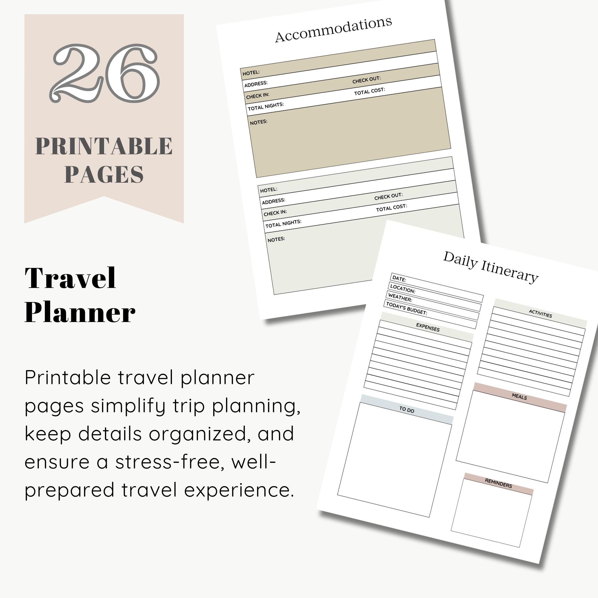Printable Travel Planner, Vacation Planner for Summer, Travel ...