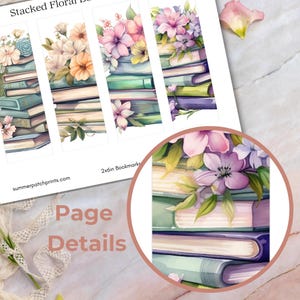 Printable Floral Bookmark Stacked Book Design, Digital Download ...