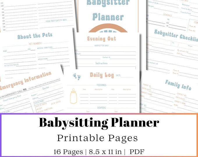 Babysitter Planner, Printable Forms for Babysitter, Babysitting Kit for ...