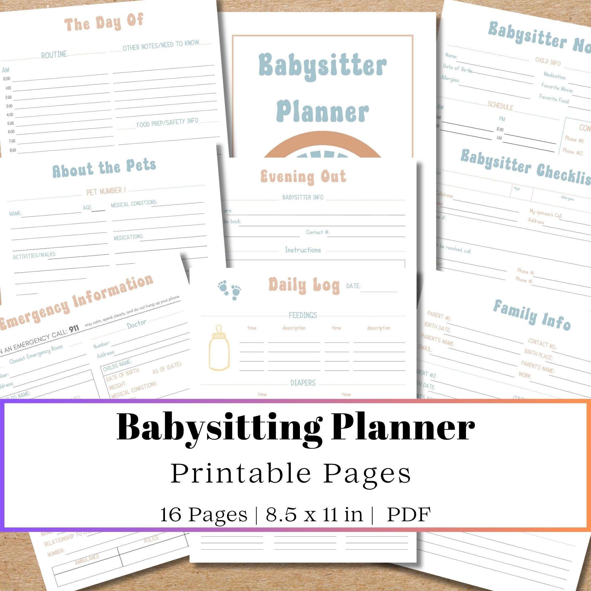 Babysitter Planner, Printable Forms for Babysitter, Babysitting Kit for ...