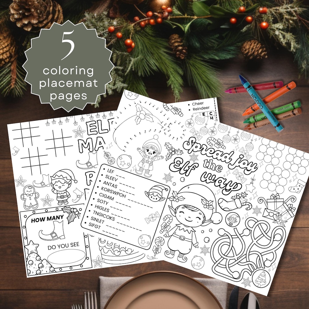Printable Placemats Christmas Coloring Pages for Kids Holiday Themed ...