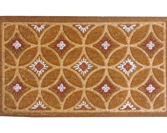 Large Embossed Coir Doormat 45 X 75cm WHITE CIRCLE FLOWERS Natural ...