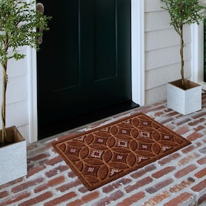Large Embossed Coir Doormat 45 X 75cm WHITE CIRCLE FLOWERS Natural ...
