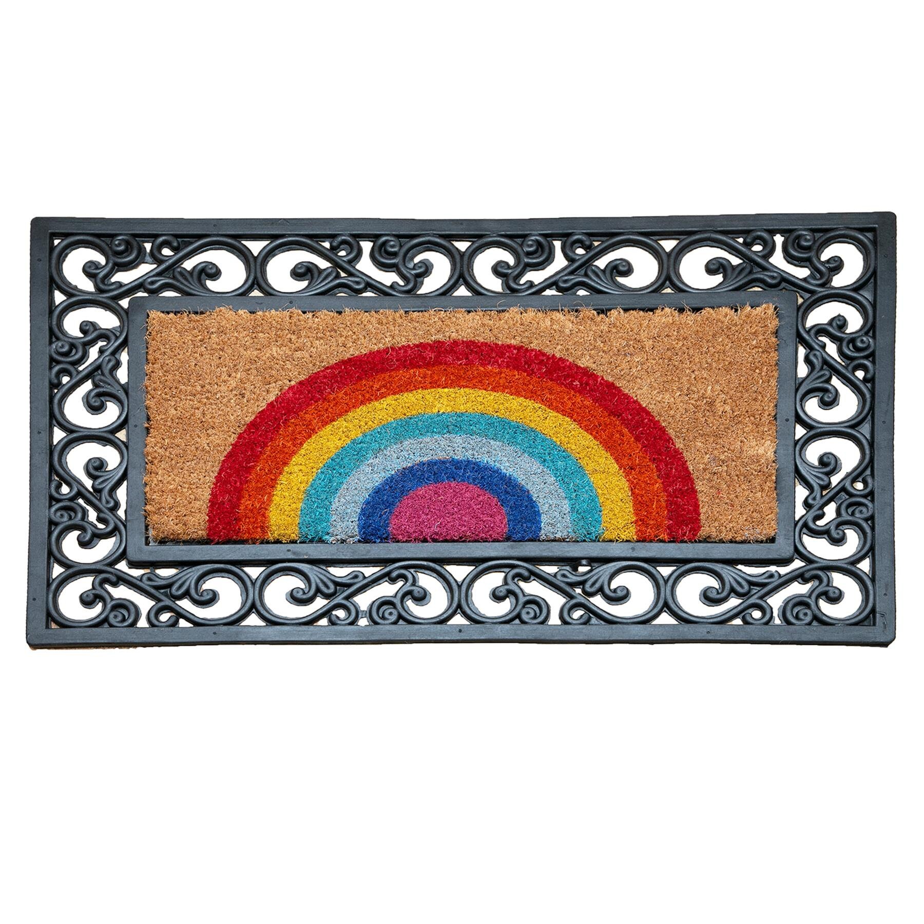 Natural Coir Door Mat 40 X 60cm Pride LGBTQ Welcome Rug Rainbow Unicorn ...