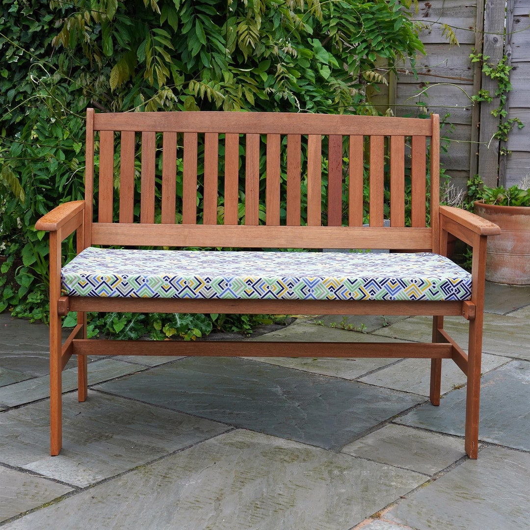 Water-resistant Outdoor Bench Pad Geometric Green Pattern 2-4 Seater ...